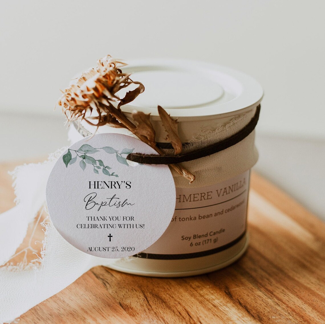 Christening Label Printable Sticker Round Favor Tag | Etsy