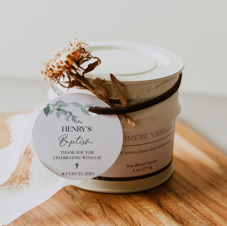 Christening Label Printable Sticker Round Favor Tag | Etsy