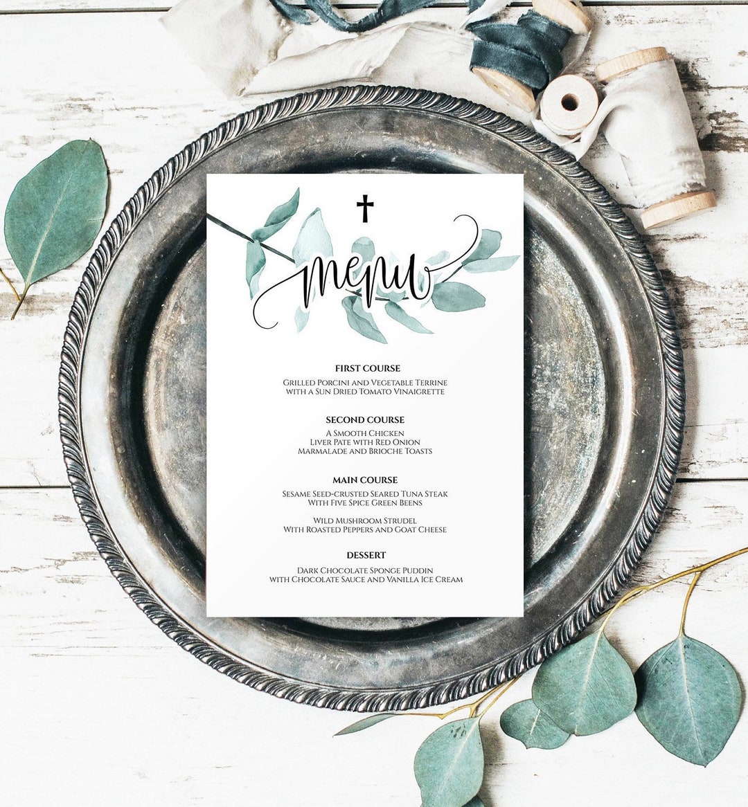 Menu for Baptism, Instant Download, Greenery Baptism Menu, Christening ...