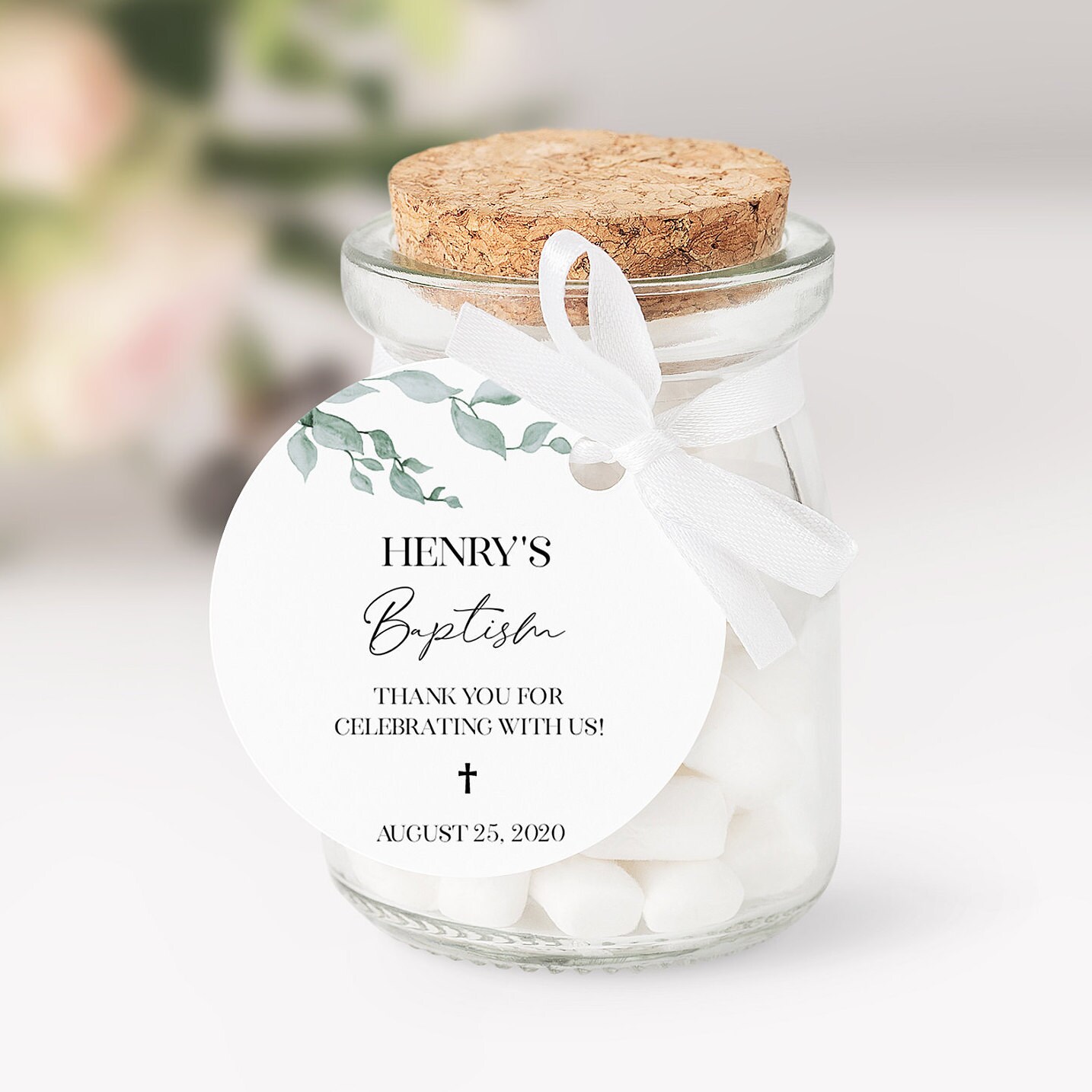 Christening Label Printable Sticker Round Favor Tag | Etsy