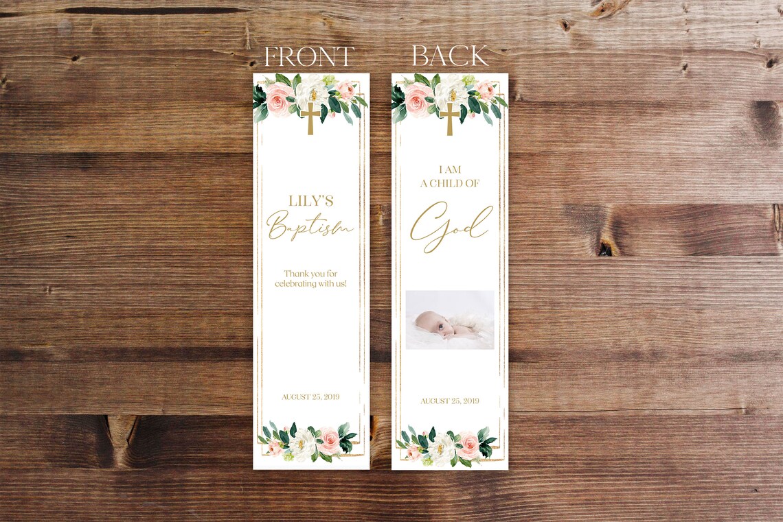 Baptism Bookmark Template Baptism Favor First Communion | Etsy