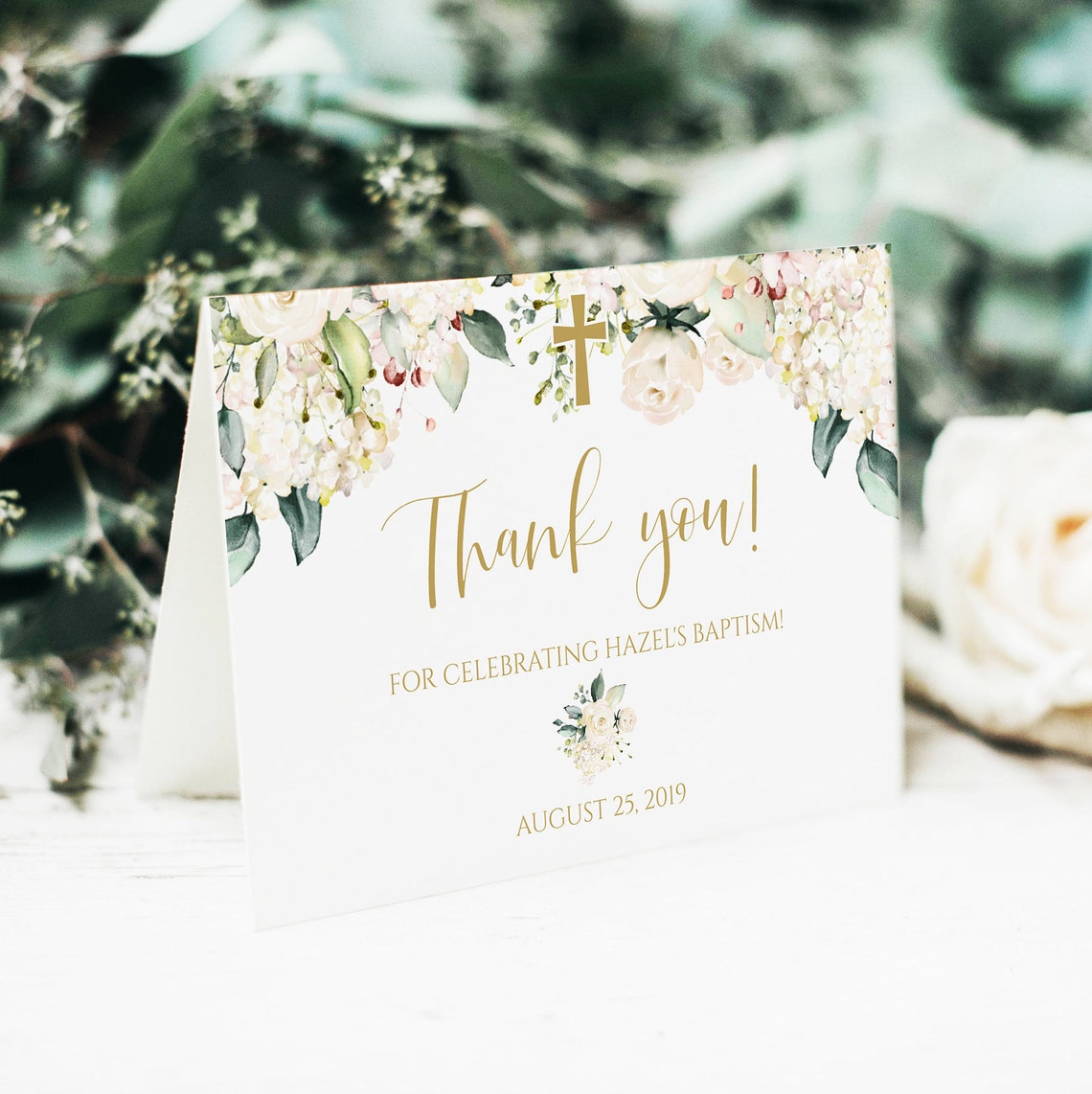 Baptism Thank You Card Floral Baptism Decor Thank You | Etsy