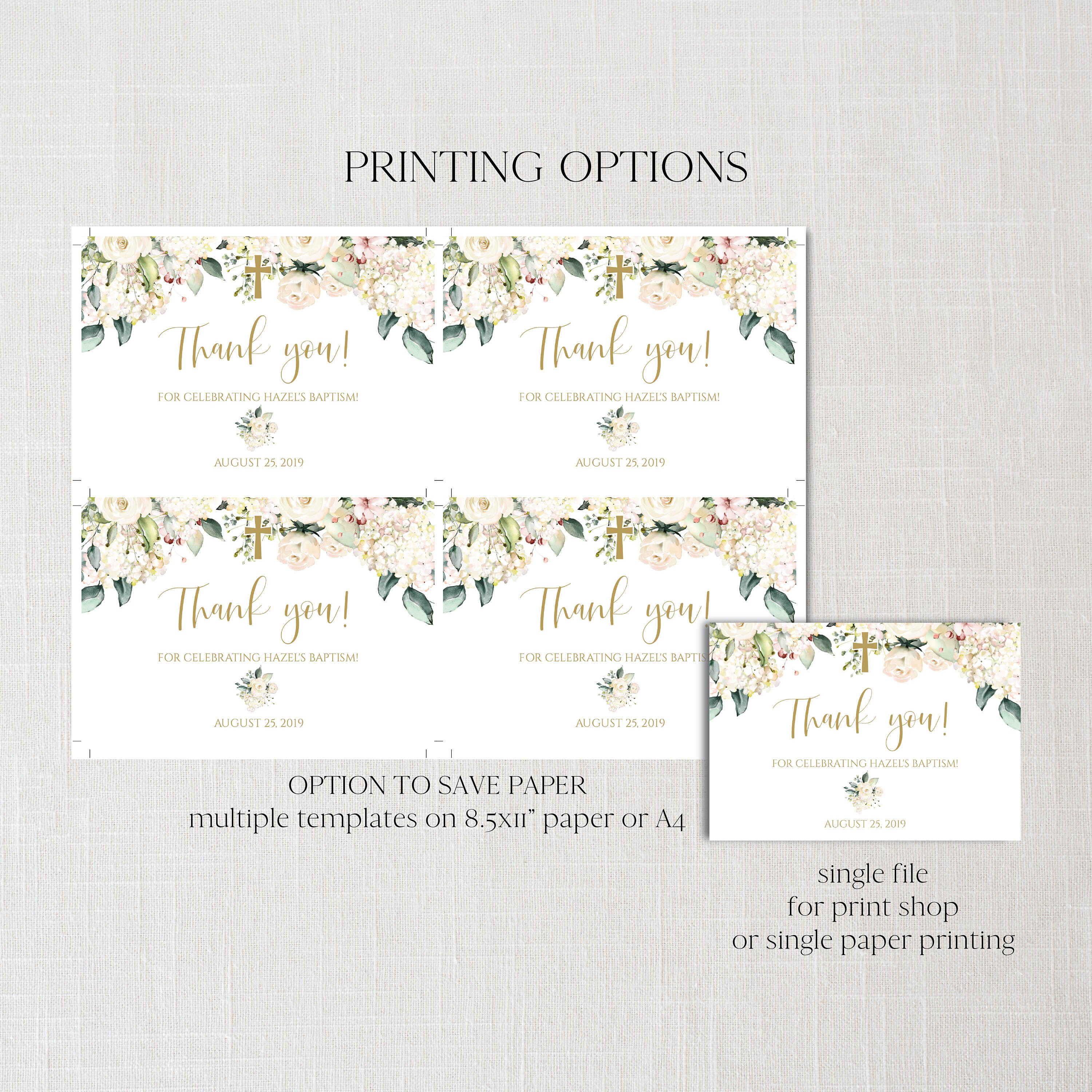 Baptism Thank You Card Floral Baptism Decor Thank You | Etsy