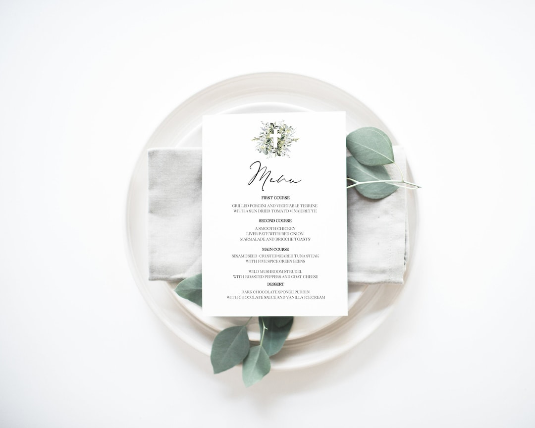 First Holy Communion Celebration Menu Printable. Editable Baptismal ...