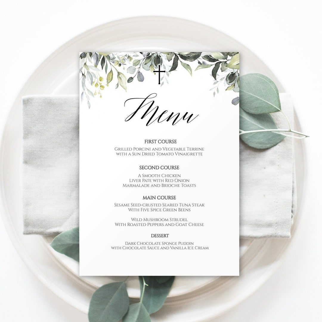Baptismal Menu Template for First Communion Celebration. Editable ...
