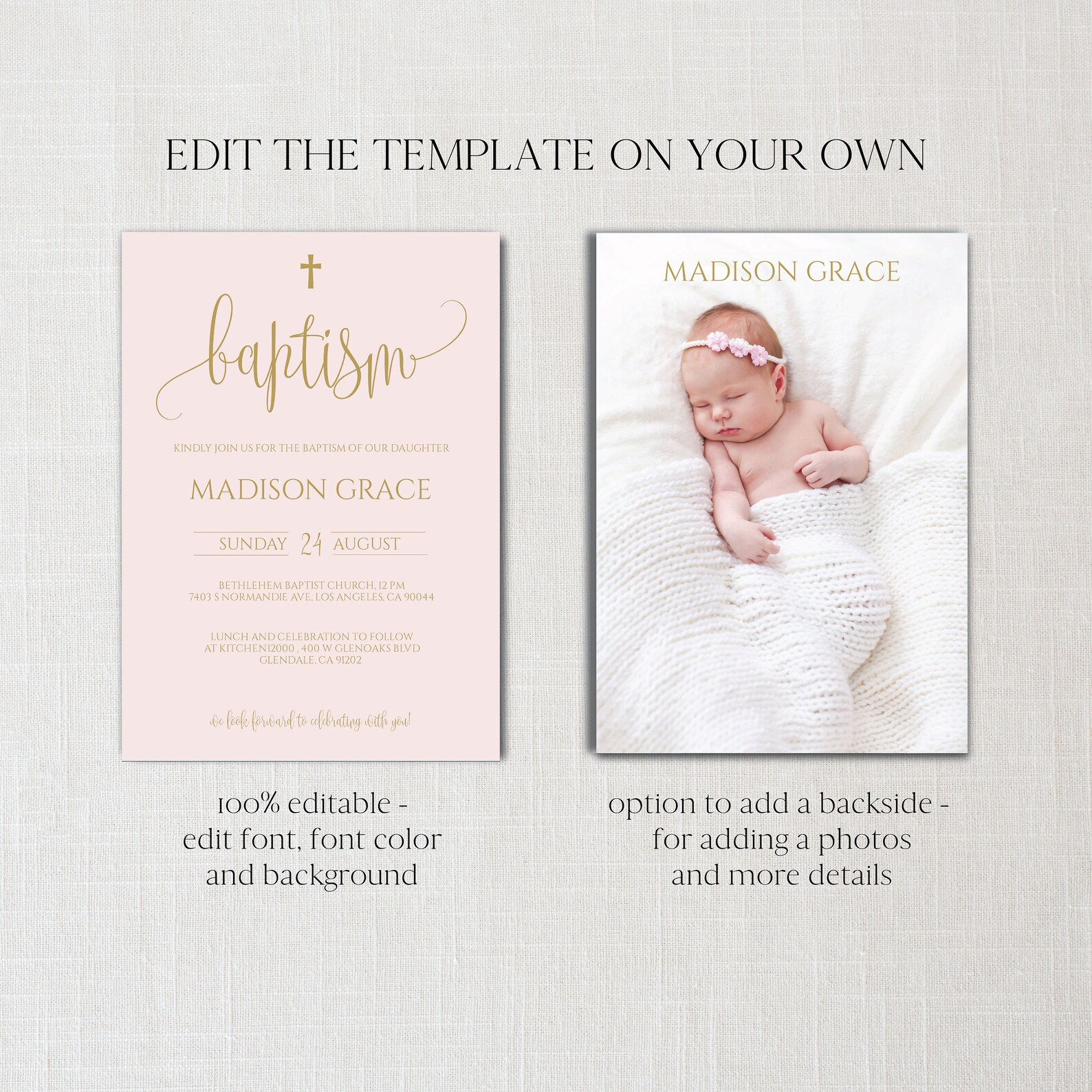 Simple Baptism Invitation, Baptism Invitation Template, Baptism Girl ...