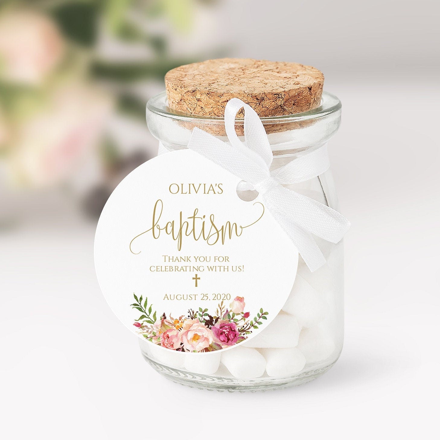 Christening Gift Tag Floral Baptism Thank You Tag Baptism Thank You Tag ...