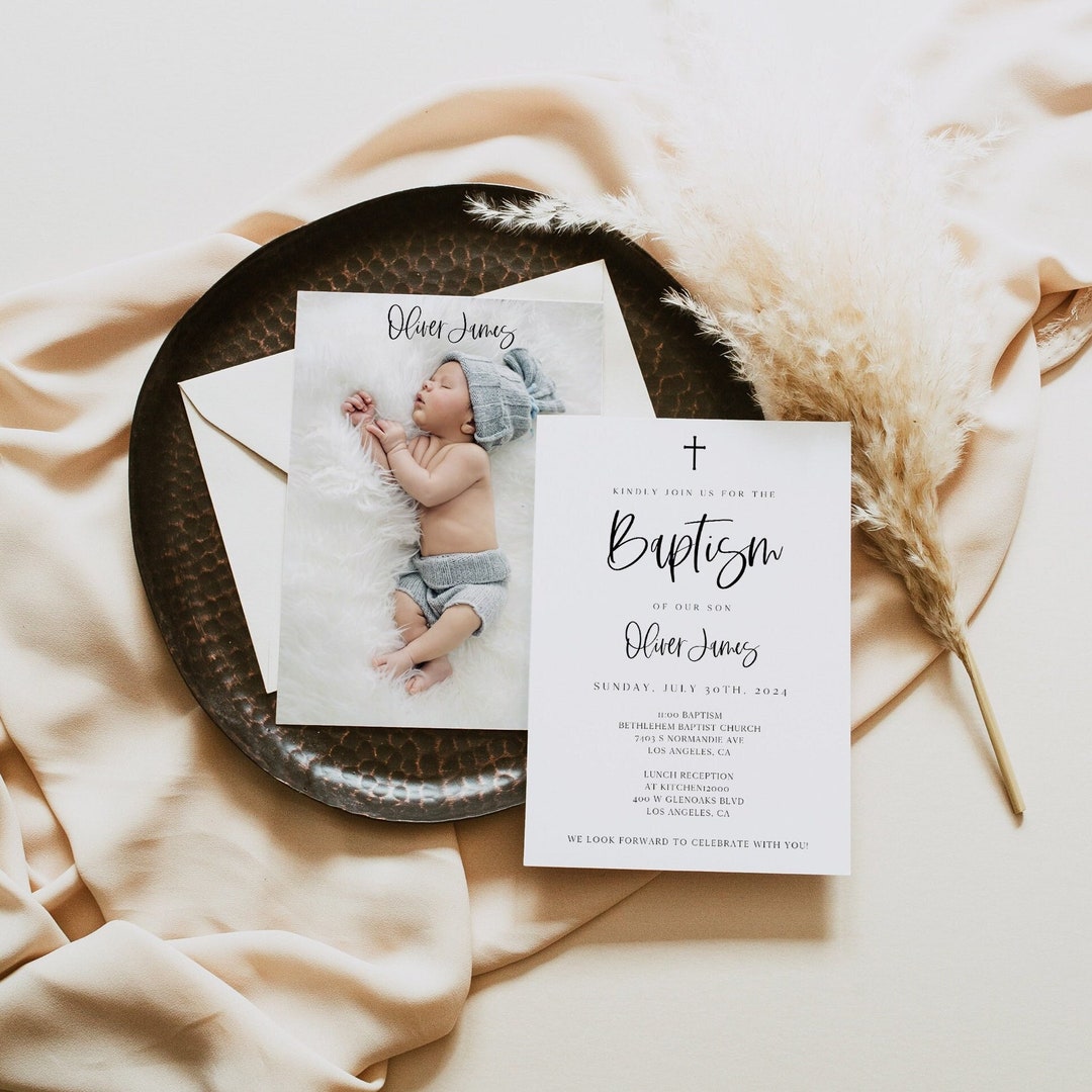 Modern Baptism Invitation Template, Editable Baptism Invitation, Simple ...