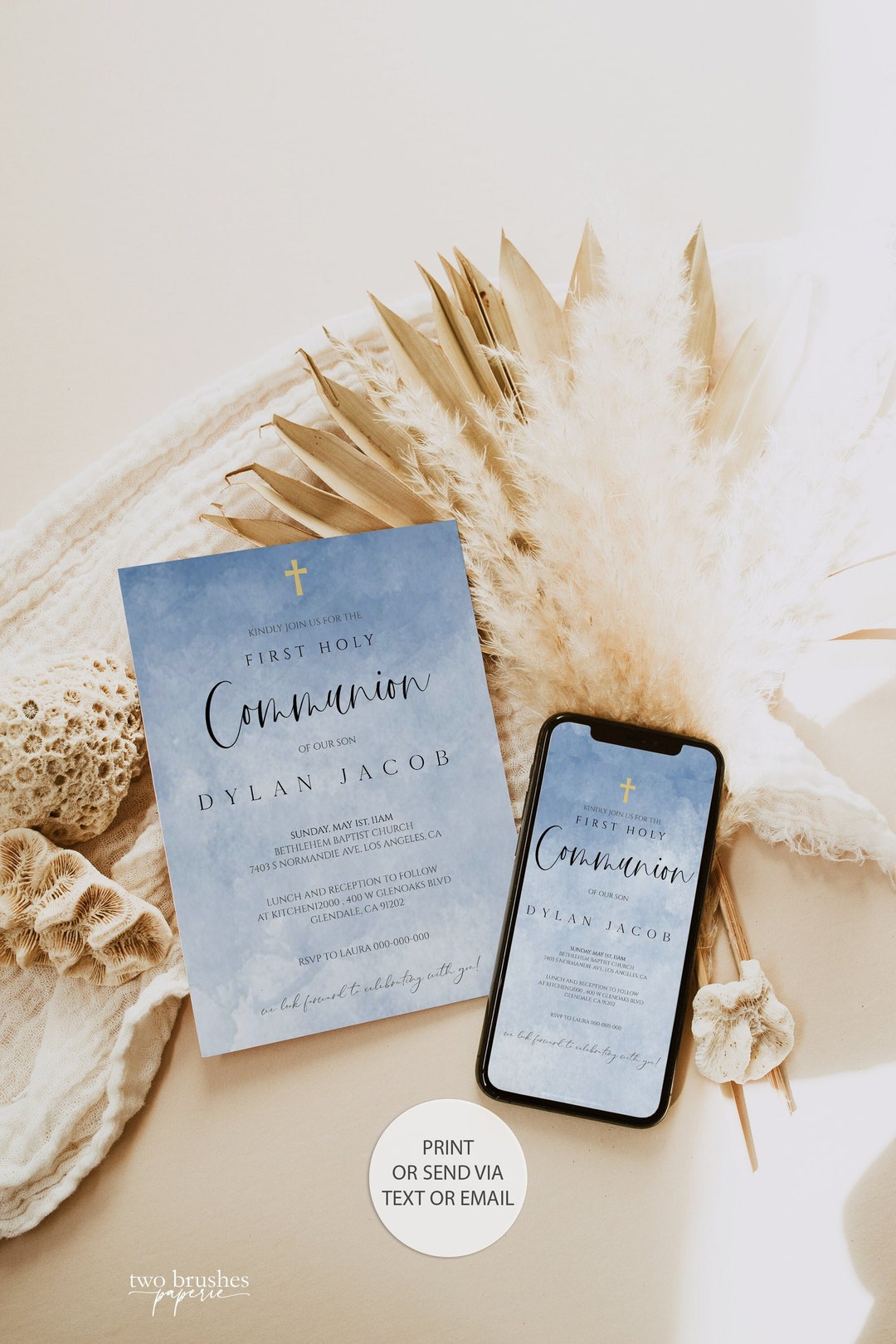 Electronic First Communion Invitation Template, Christening Invitation ...