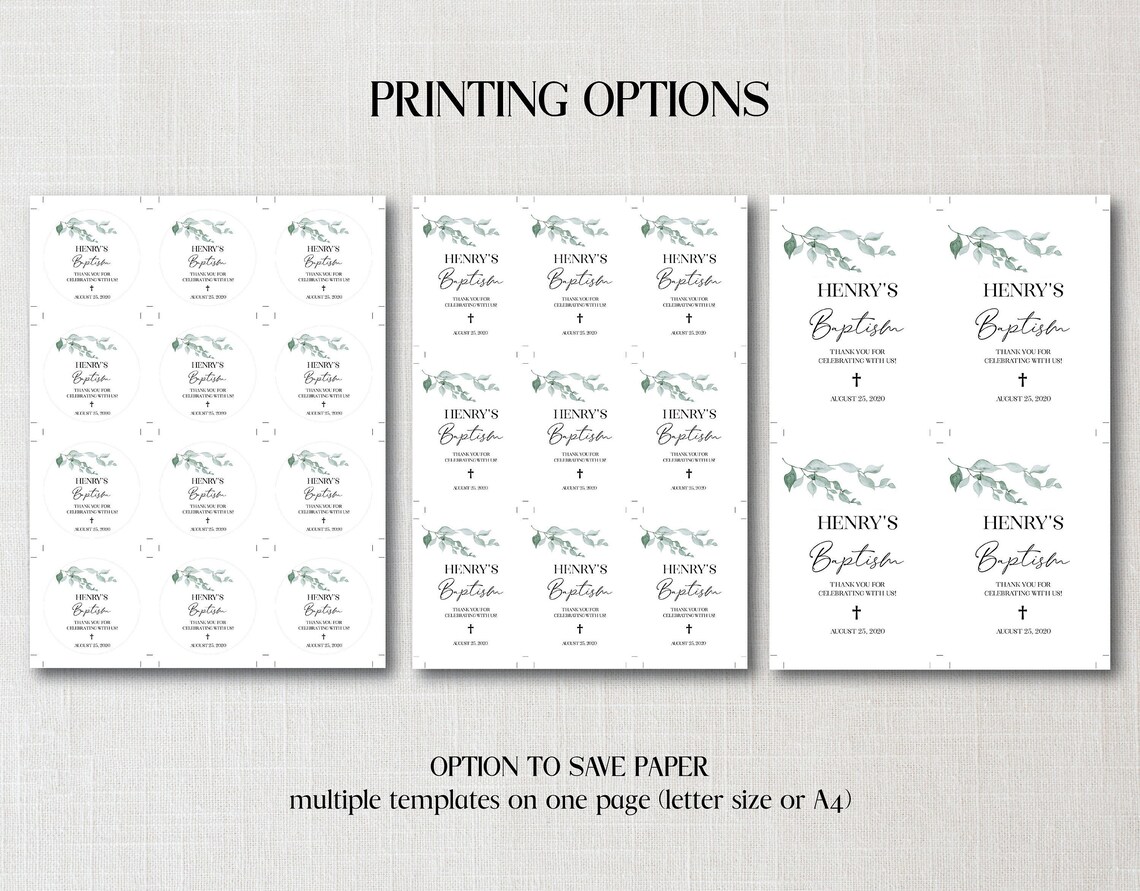 Christening Label Printable Sticker Round Favor Tag | Etsy