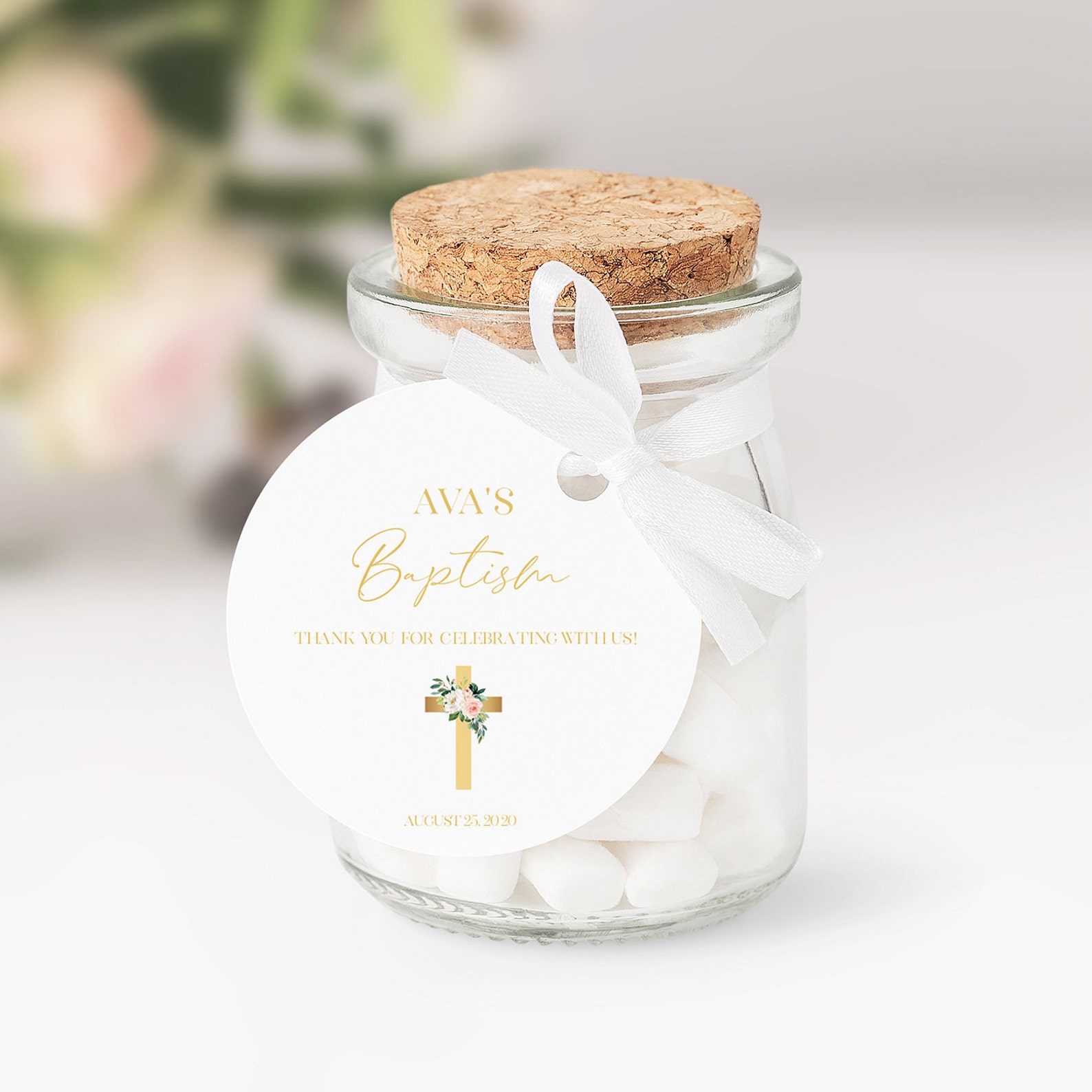 Baptism Sticker Template Printable Favor Tag Christening - Etsy