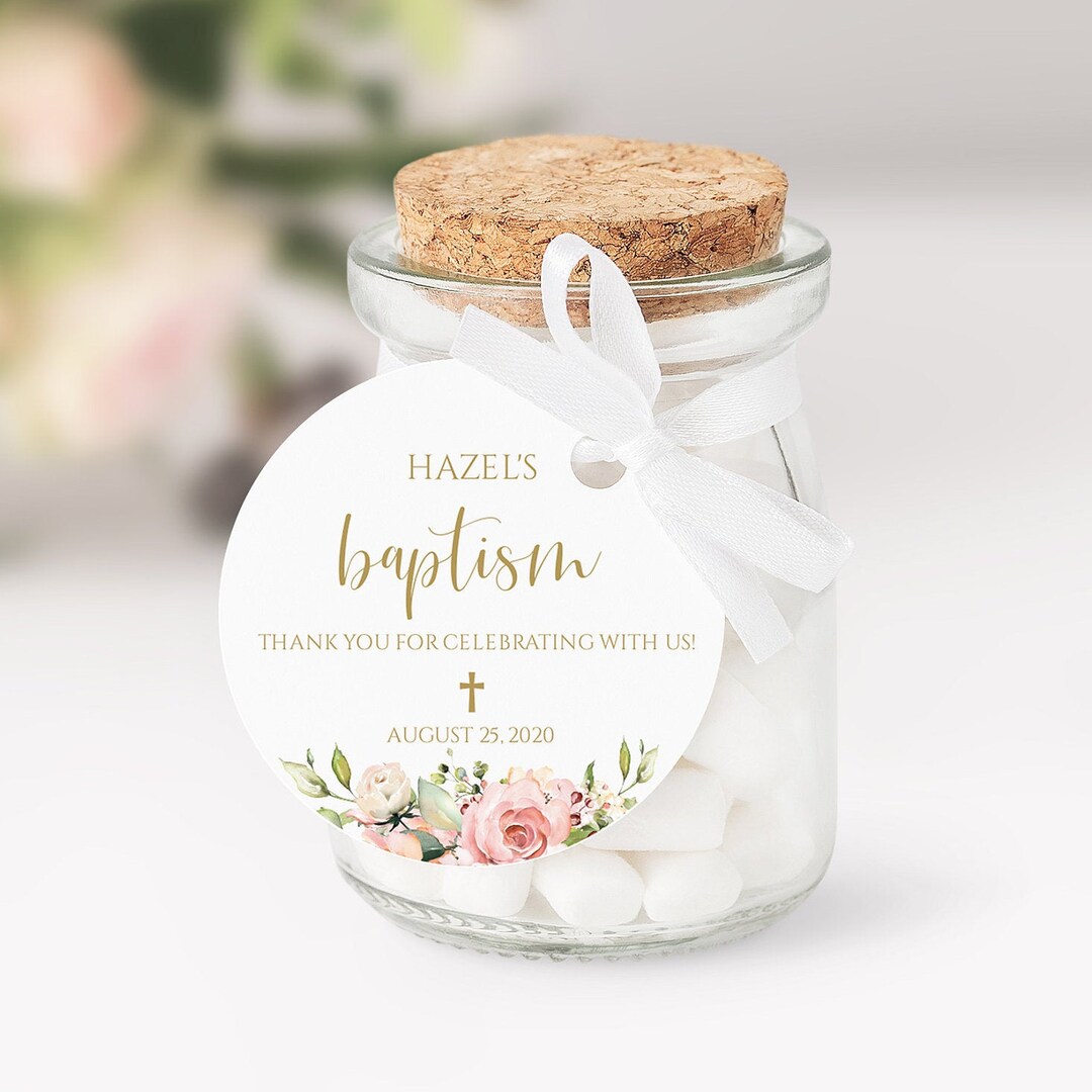 Round Favor Tags Template, Printable Baptism Favor Tags, First ...