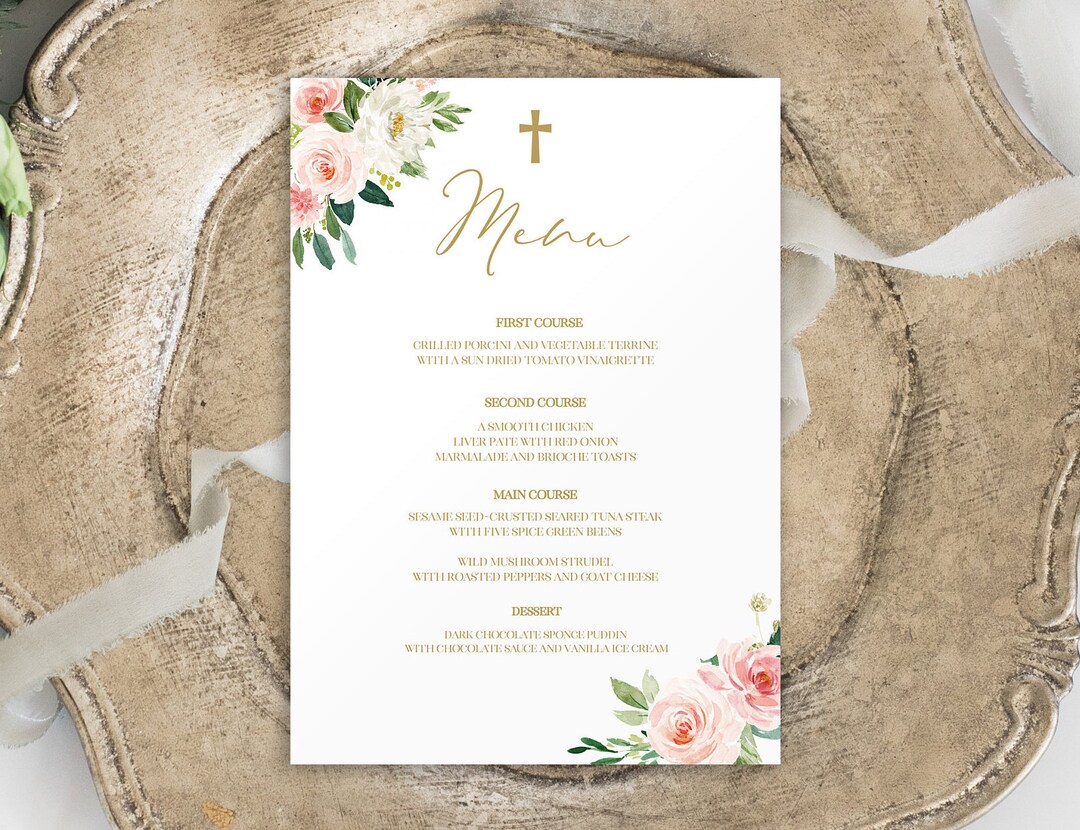 Christening Menu, First Communion Menu, Baptism Menu, Editable Menu ...