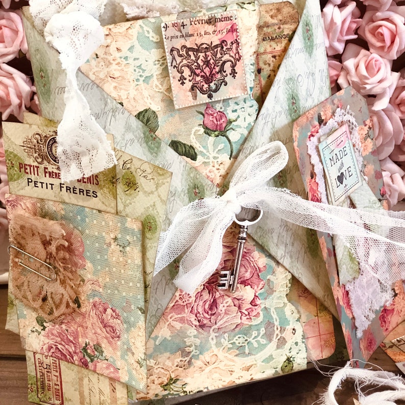 Tri Fold Folio Junk Journal / Vintage Letters and Roses Folder - Etsy UK