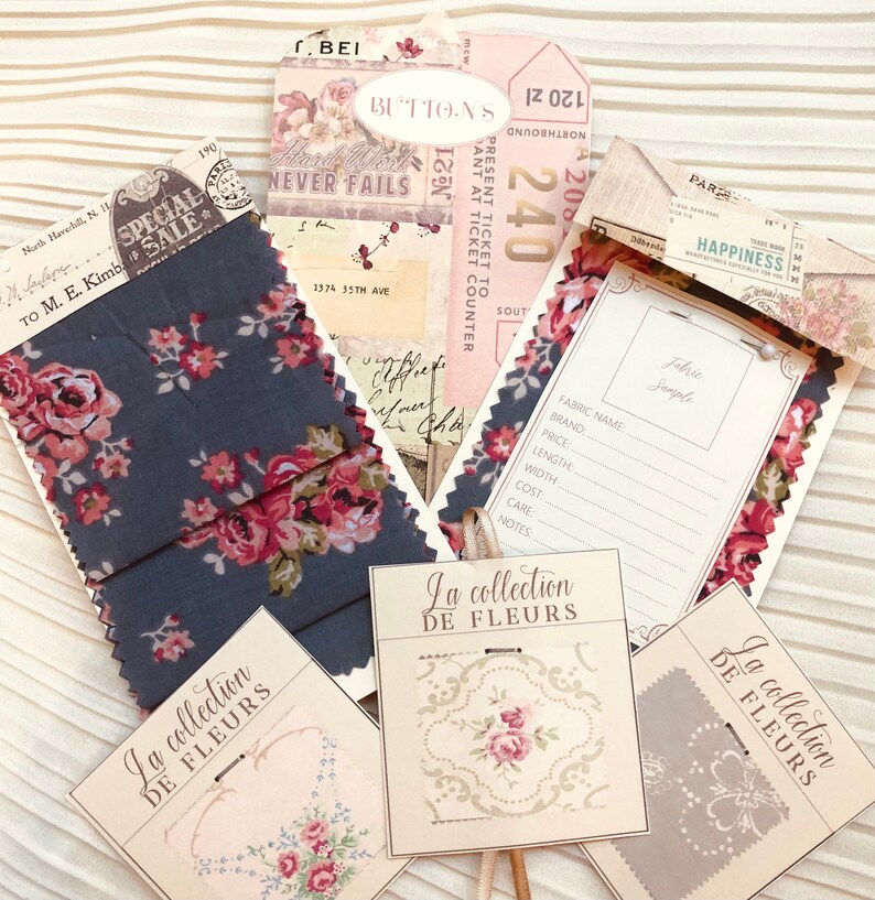 Printable Sewing Ephemera Collage Digital Papers / Fabric Pattern ...