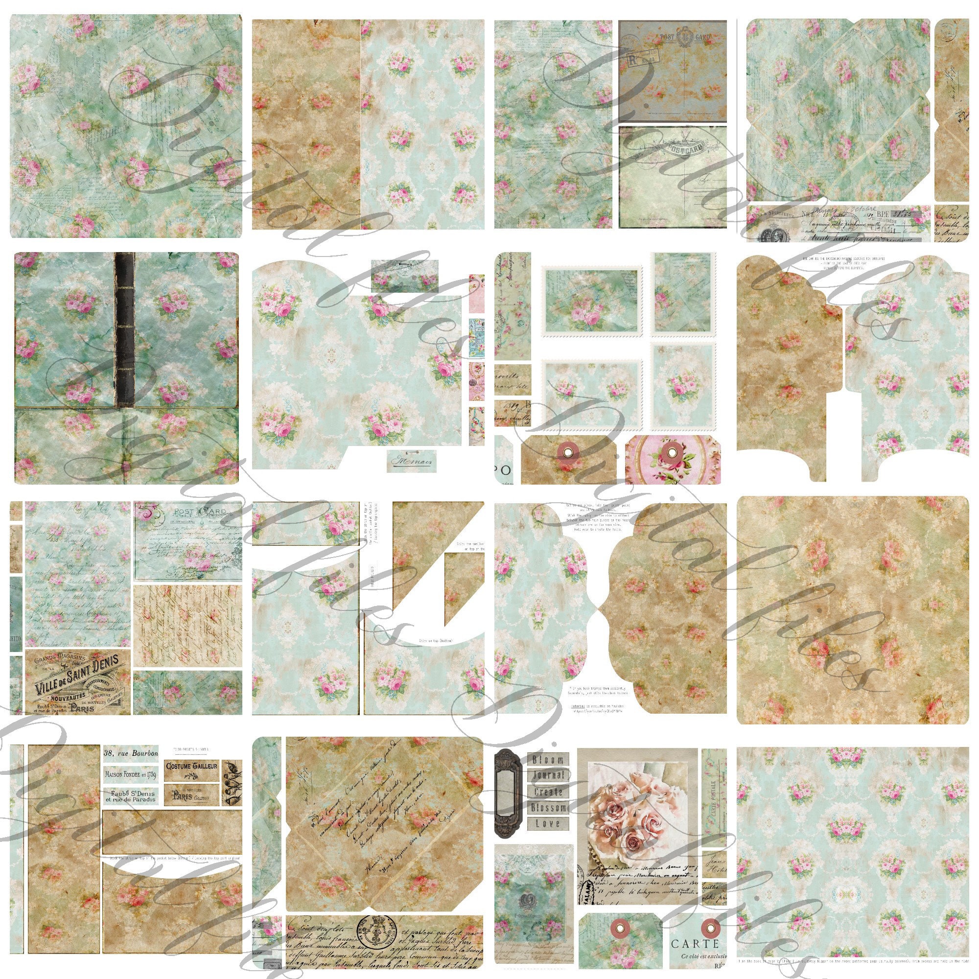 Vintage Roses Printable Folio & Book Set / Victorian, Shabby, DIY Book ...