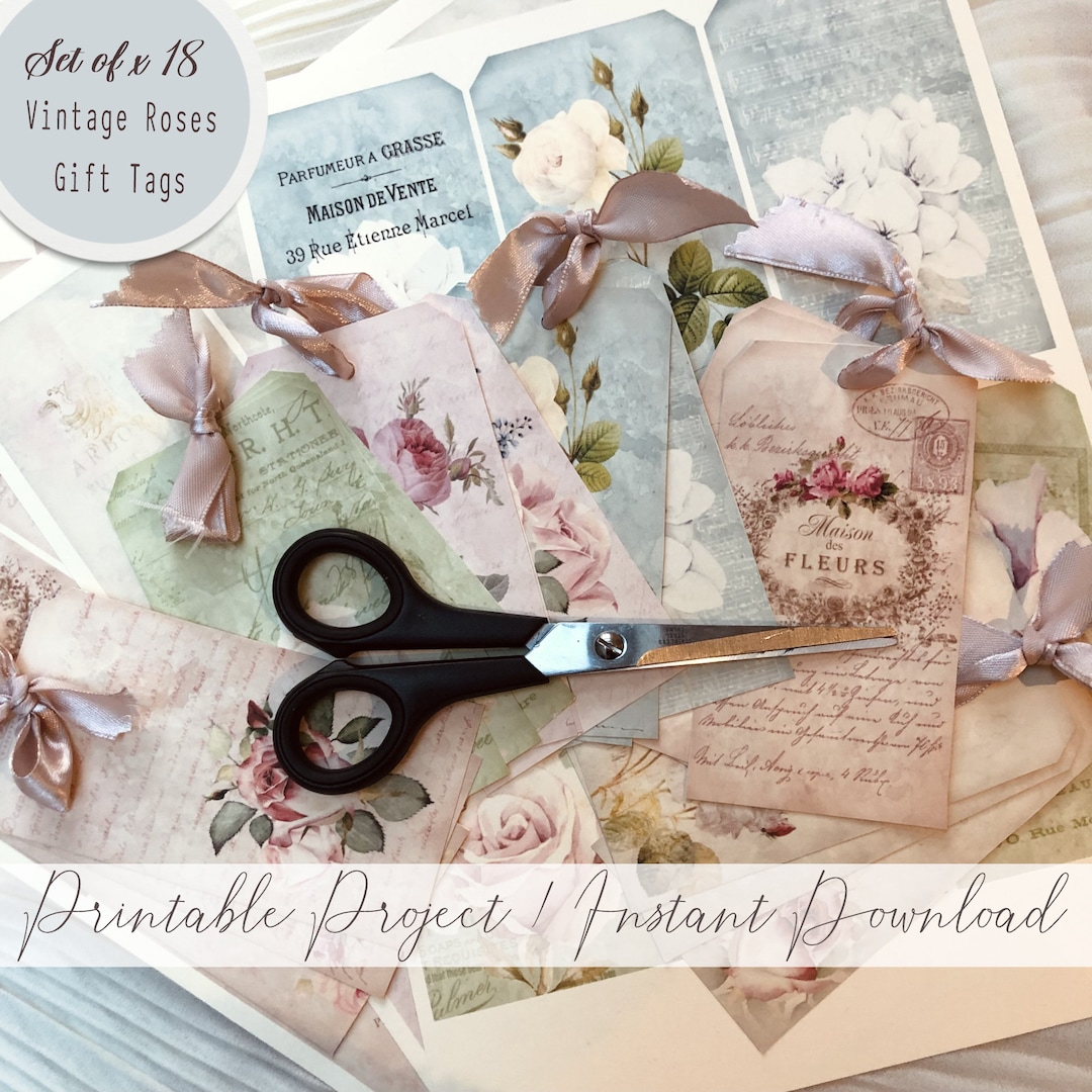 Printable Vintage Roses Tags / Shabby Gift Labels / Instant Download ...