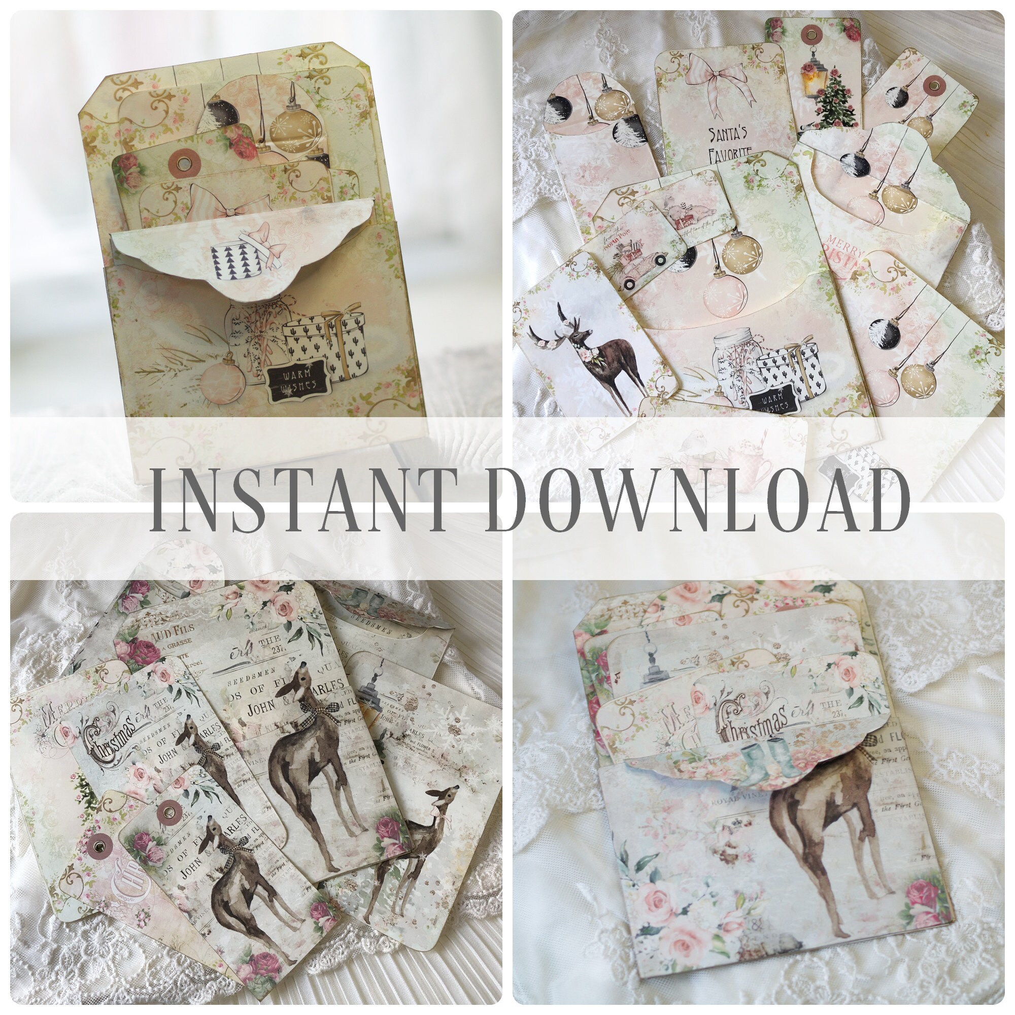 Printable Christmas Folio Folder / Seasonal Wallet Journal / Shabby ...