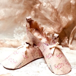 Paper Ballet Shoes Pattern Printable Project / Shabby Pink Chic Roses ...