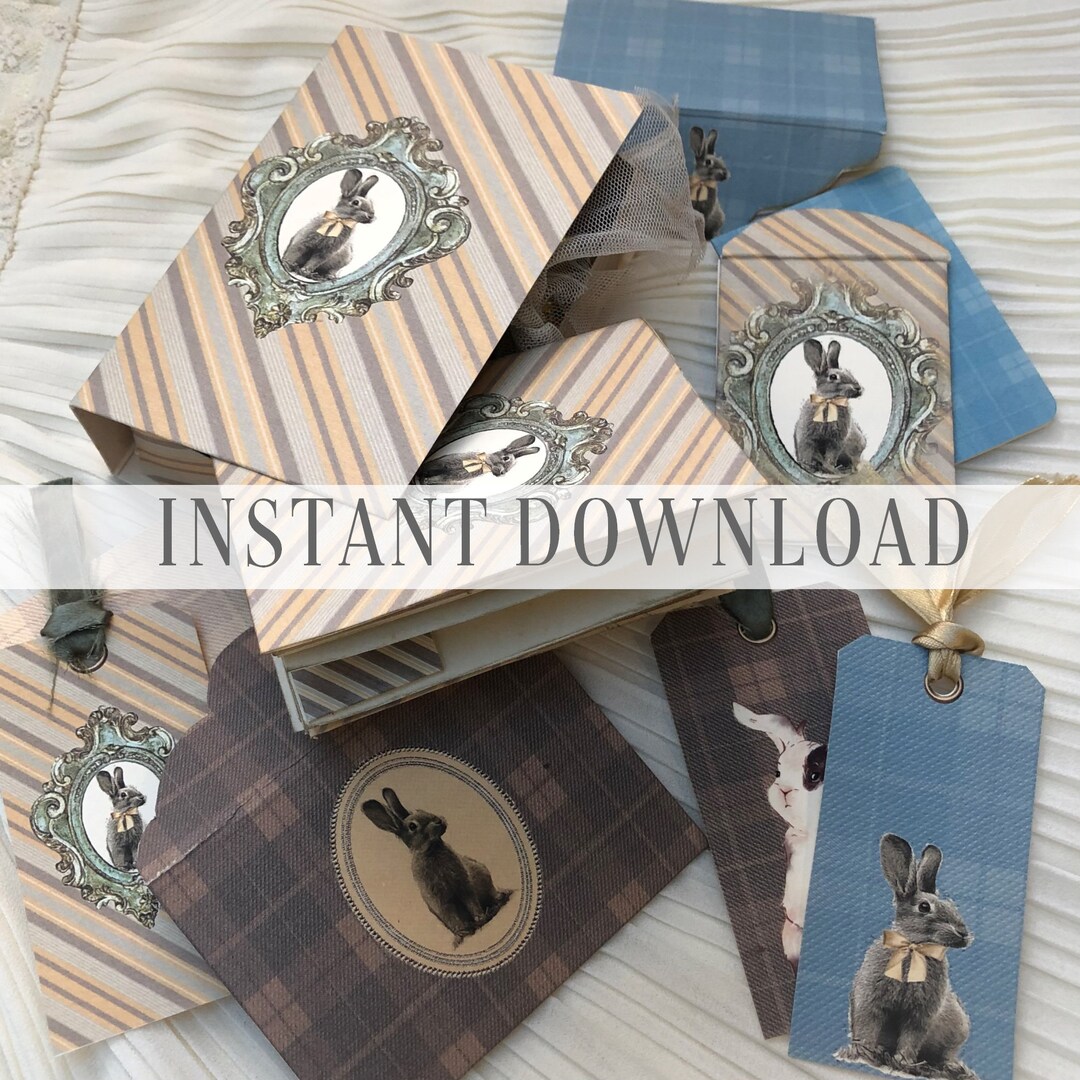Printable Easter Bunny Gift Box & DIY Book and Ephemera / Digital Paper ...