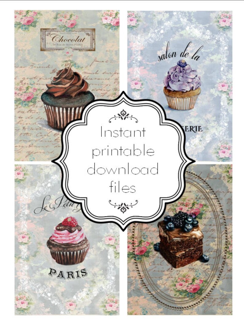 Printable Vintage Cupcakes Collage Sheet Paper Pack / Ephemera ...