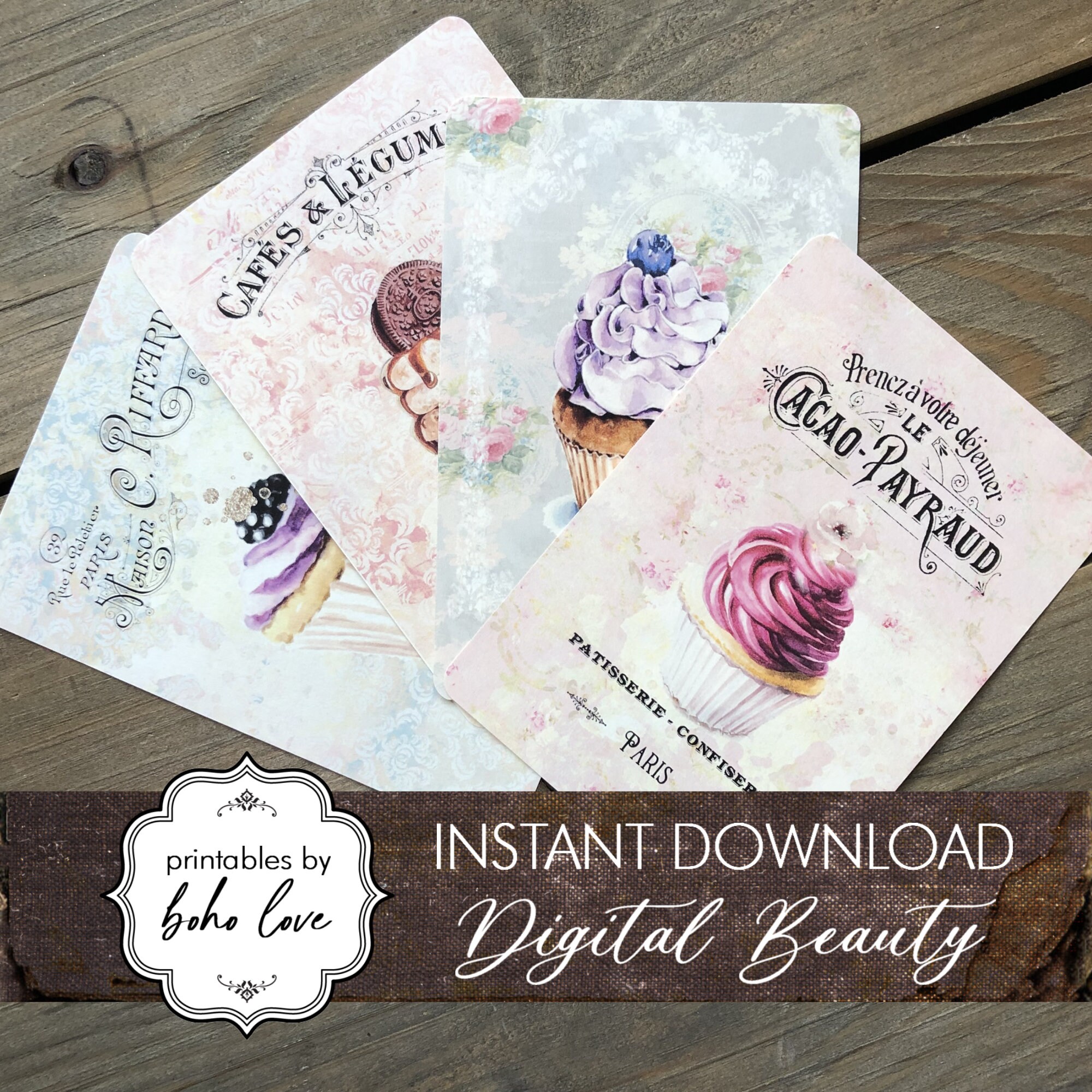 Set of 4 X Vintage Cupcakes Printable Collage Sheet / Ephemera Images ...