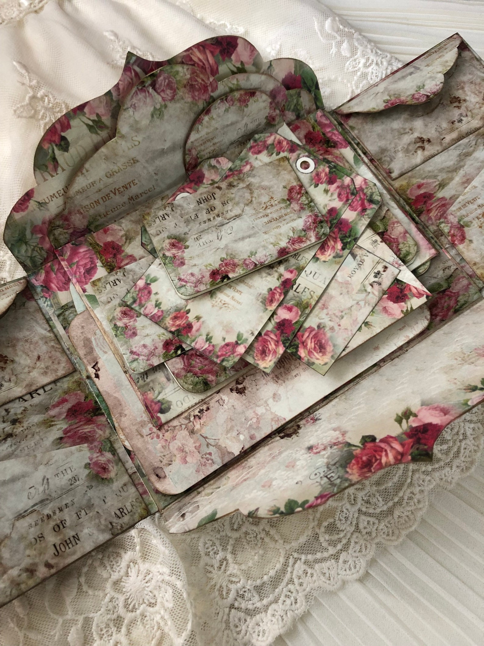 Vintage Roses Folio Folder Journal Wallet / Collage Sheets Digital ...