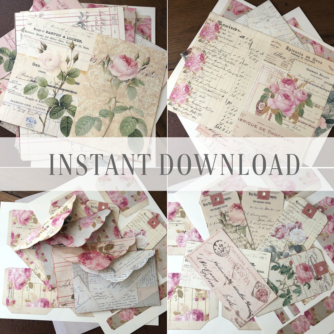 Printable Junk Journal Kit Papers / Vintage Pink Digital - Etsy