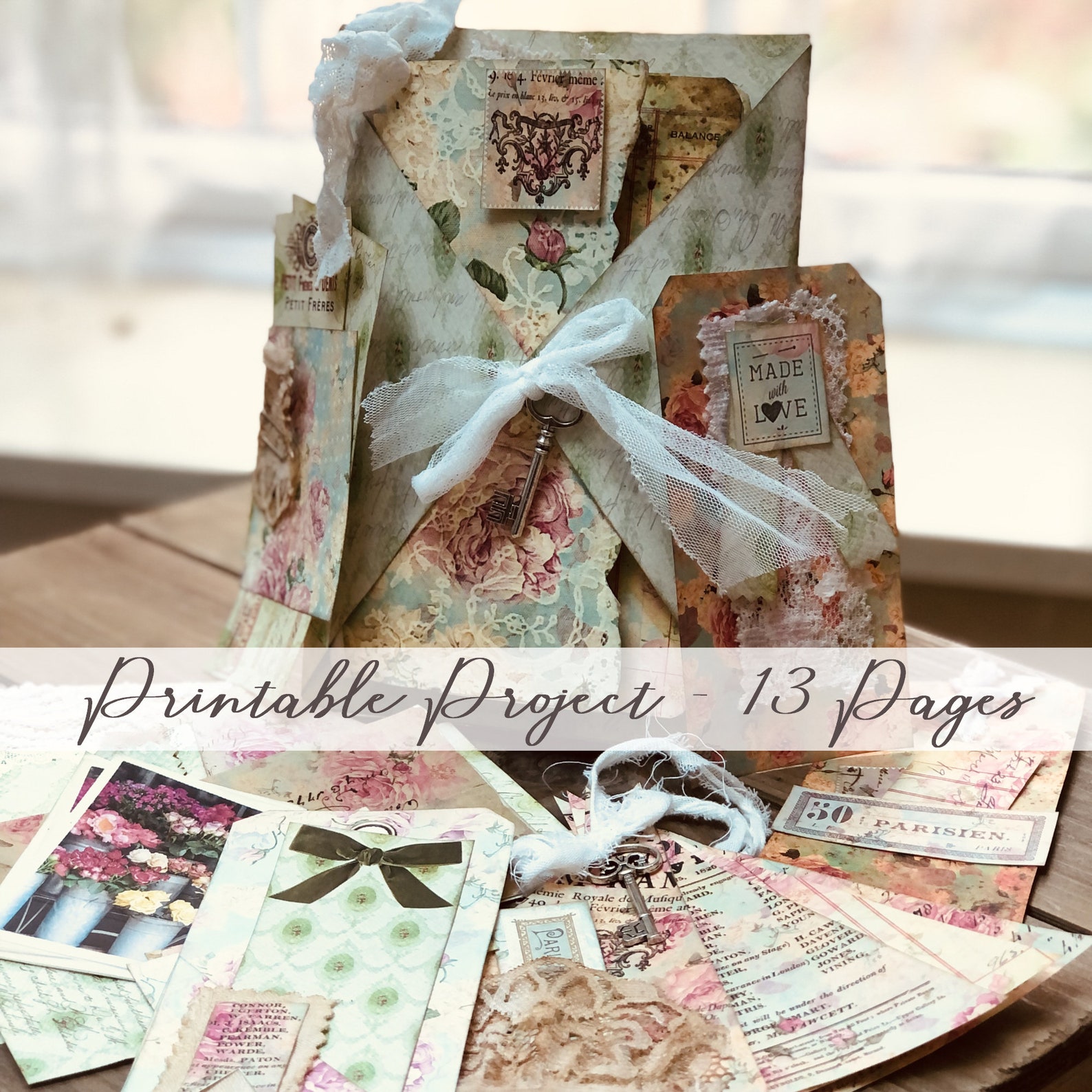 Tri Fold Folio Junk Journal / Vintage Letters and Roses Folder - Etsy UK