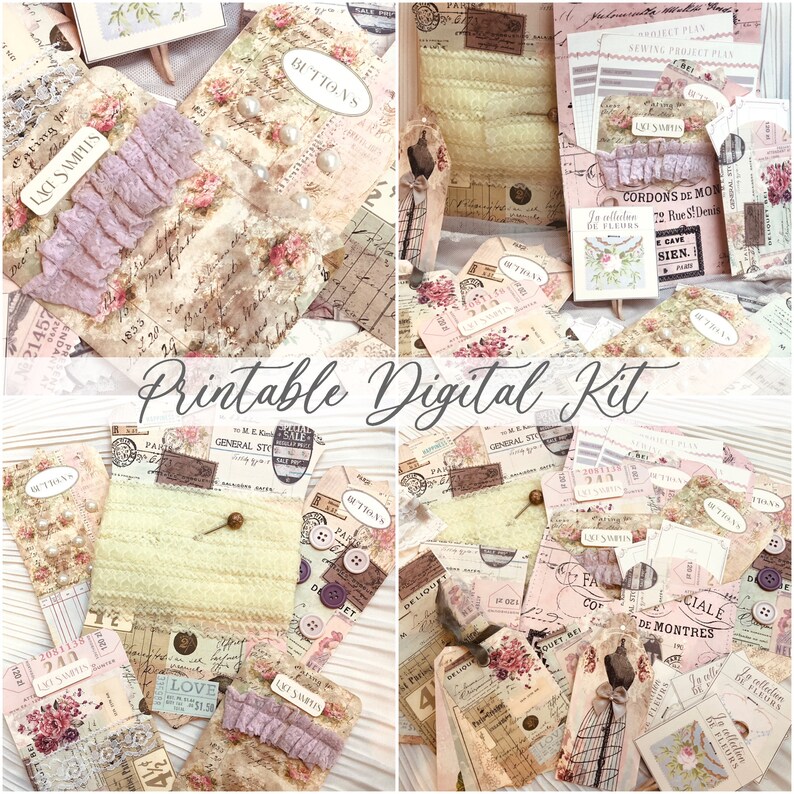 Printable Sewing Ephemera Collage Digital Papers Set / Fabric - Etsy