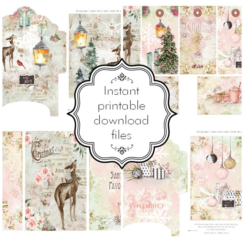 Printable Christmas Folio Folder / Seasonal Wallet Journal / Shabby ...
