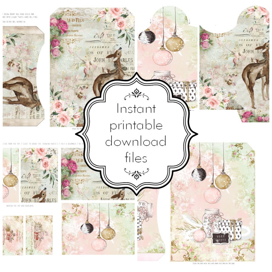 Printable Christmas Folio Folder / Seasonal Wallet Journal / Shabby ...