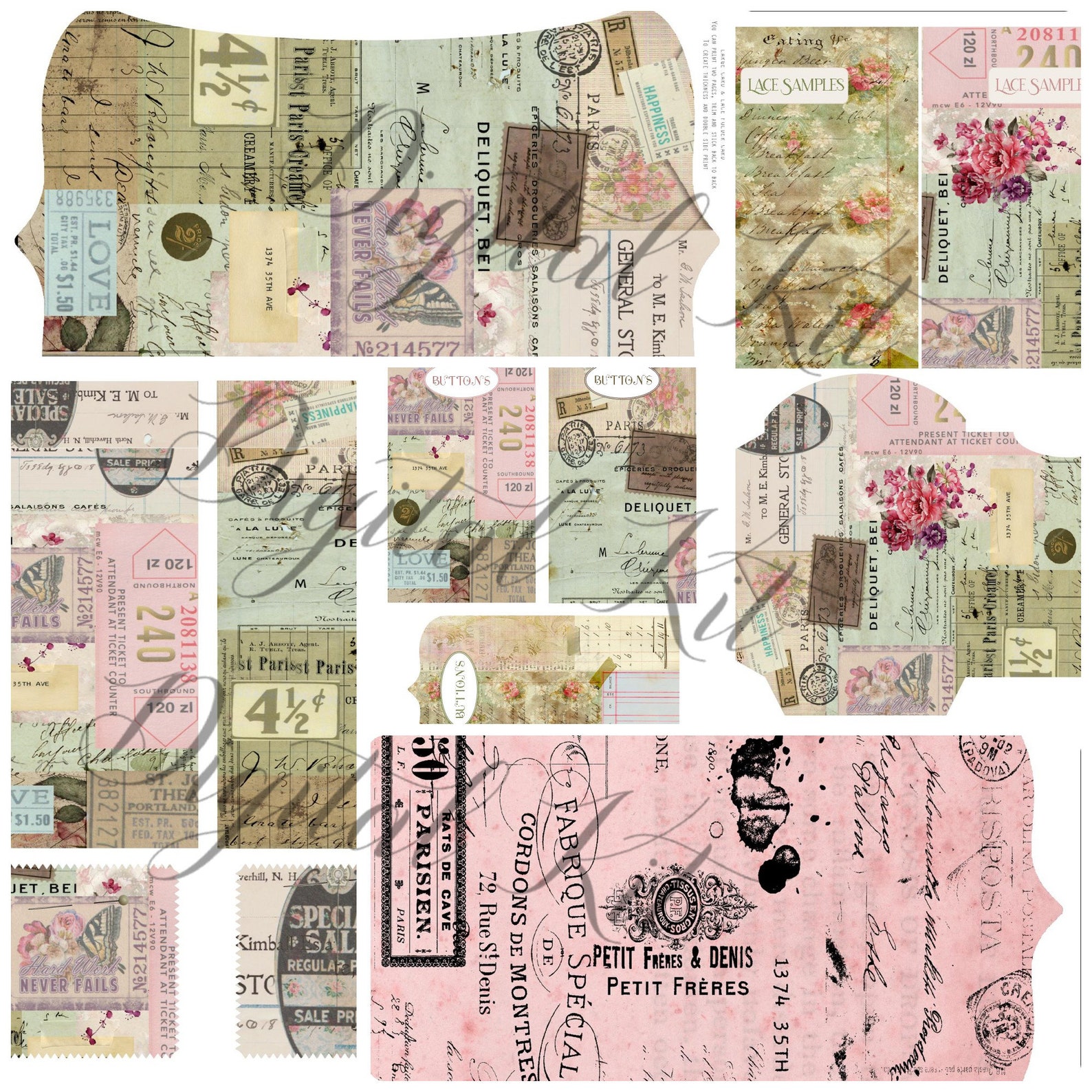 Printable Sewing Ephemera Collage Digital Papers Set / Fabric - Etsy