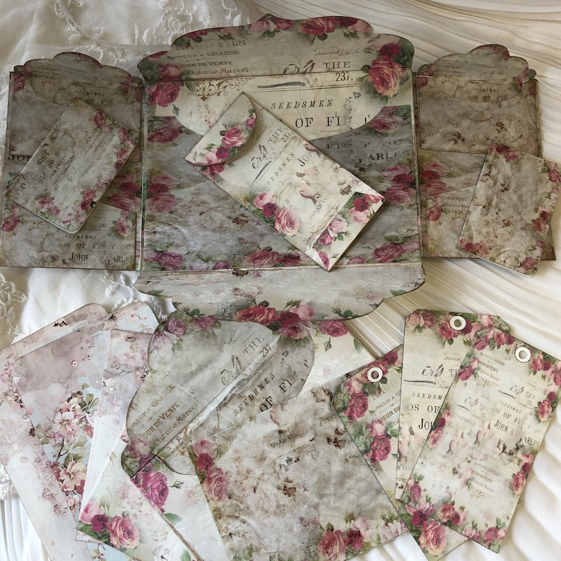 Vintage Roses Folio Folder Journal Wallet / Collage Sheets Digital ...