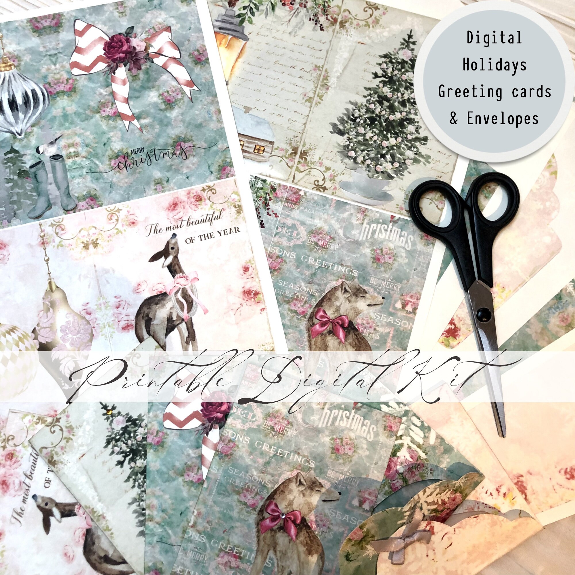 Printable Christmas Cards & Envelopes / Instant Download - Etsy