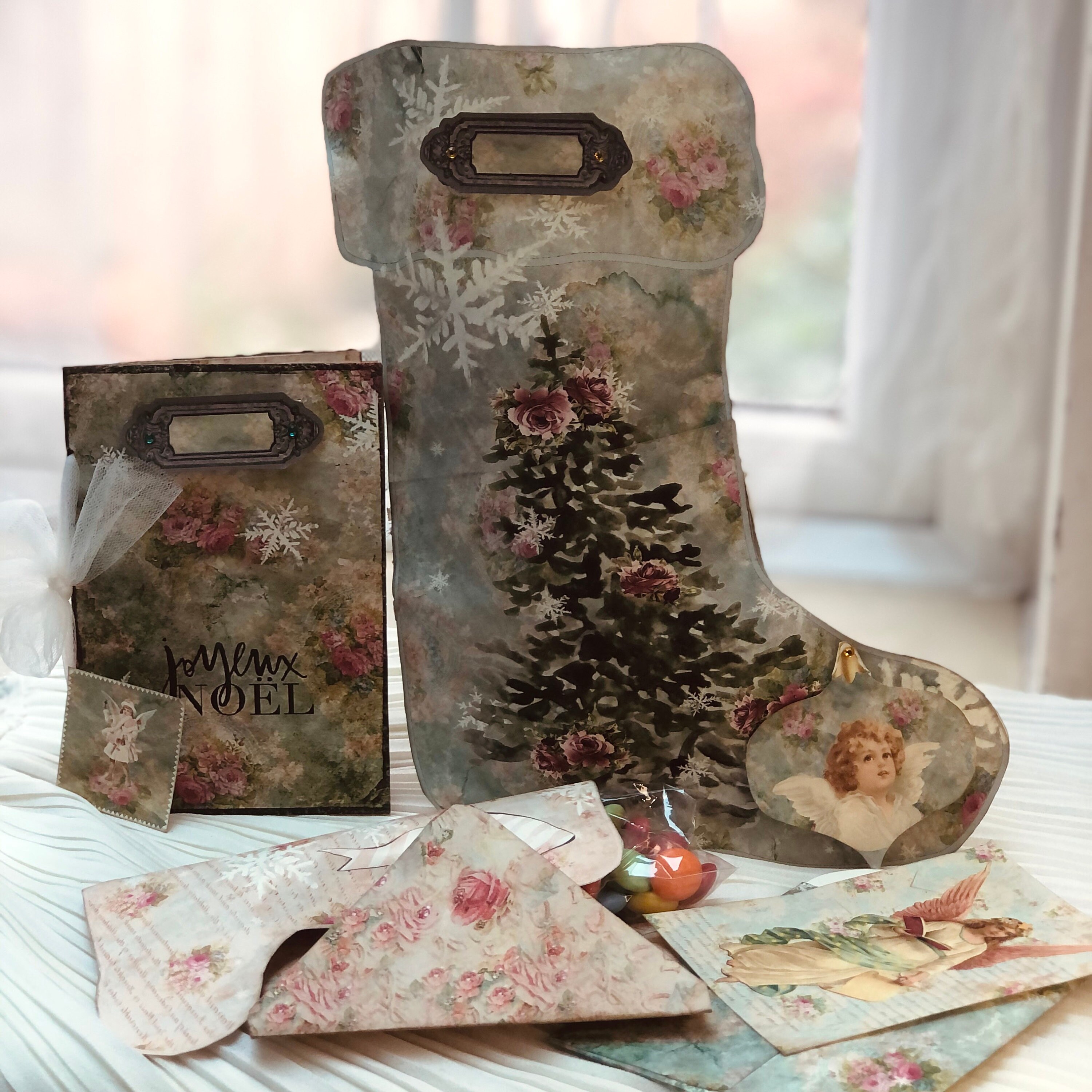 Printable Christmas Stocking Crafting Kit / Shabby, Pink, Holiday ...