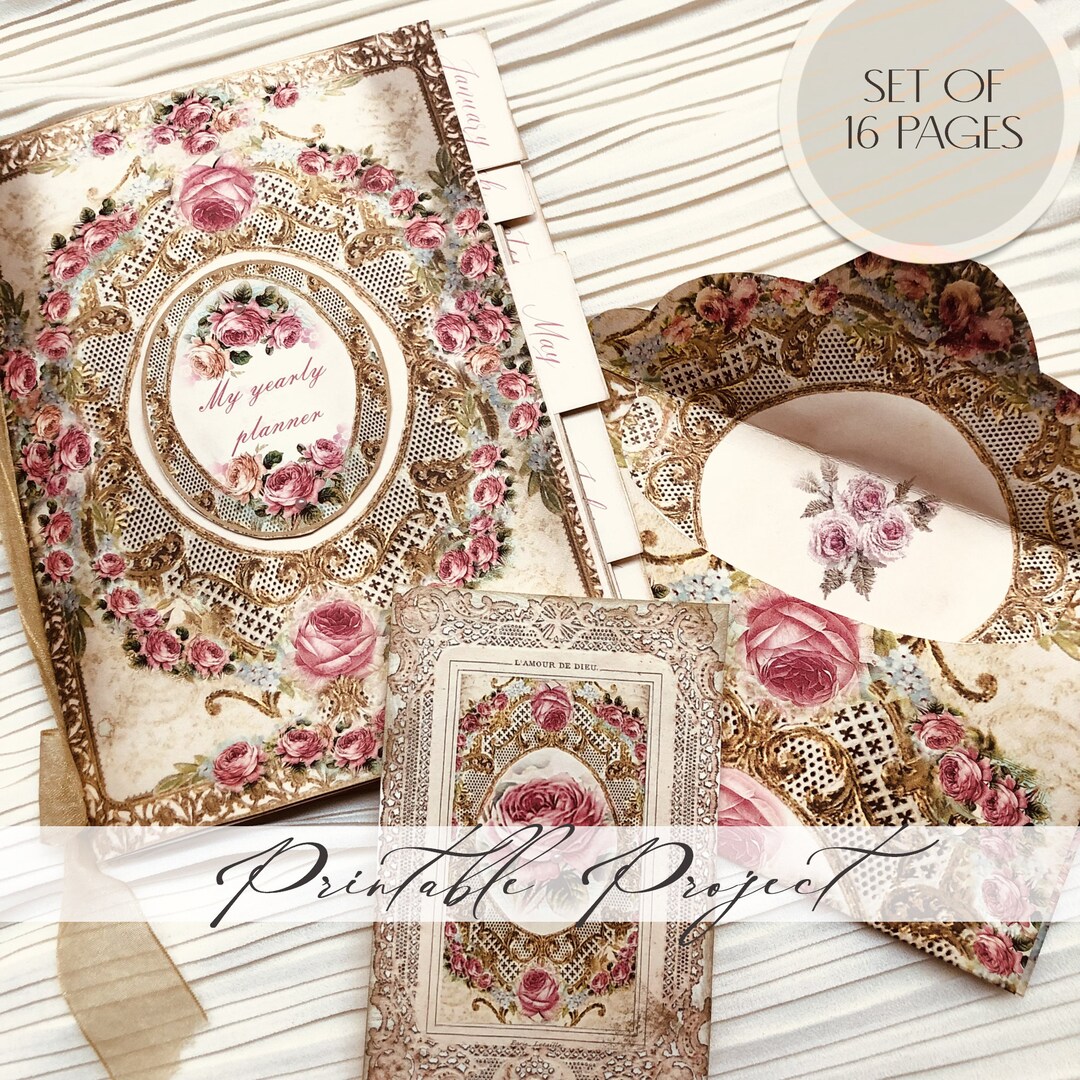 Shabby Roses Printable Annual Planner / Organizer / Junk Journal ...