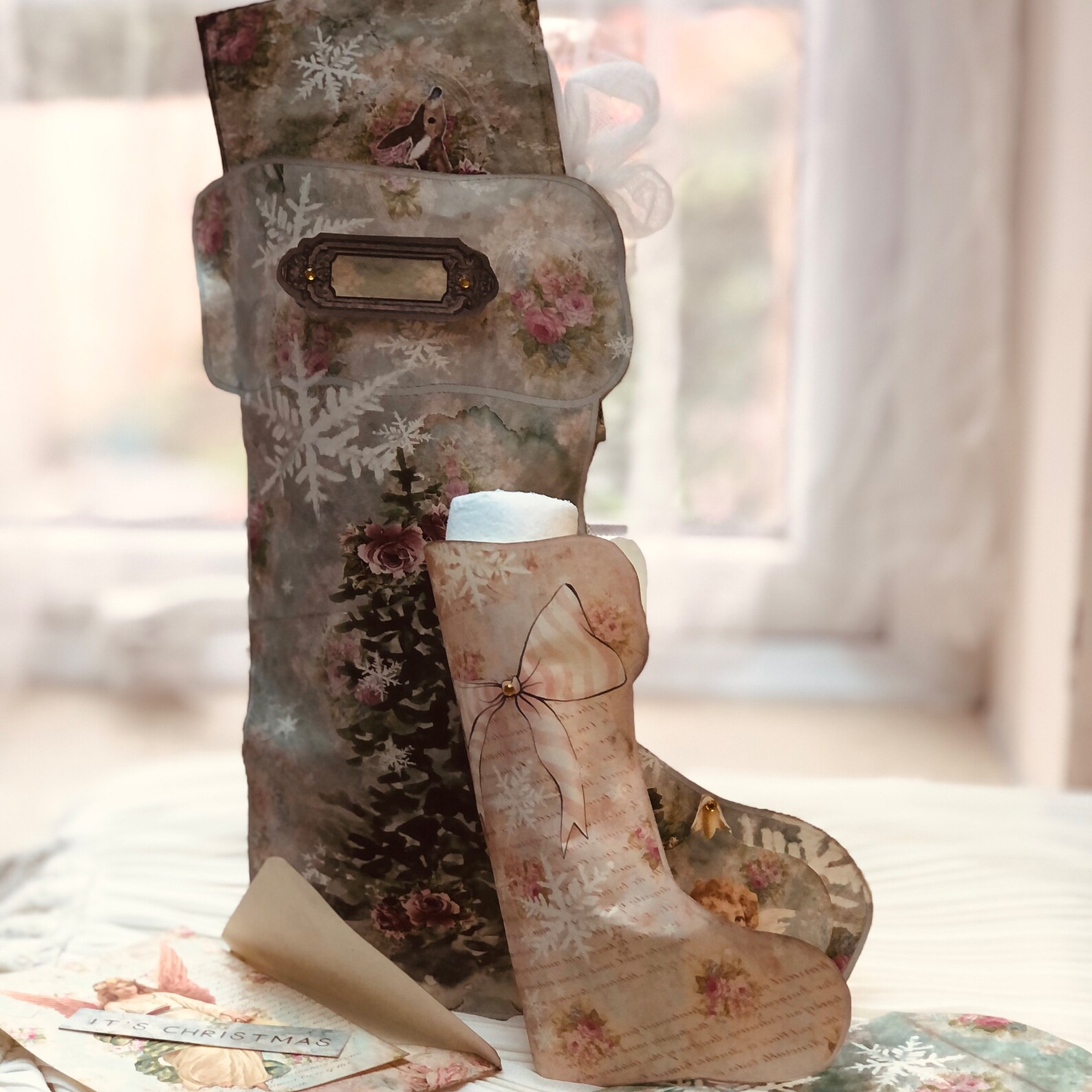 Printable Christmas Stocking Crafting Kit / Shabby, Pink, Holiday ...