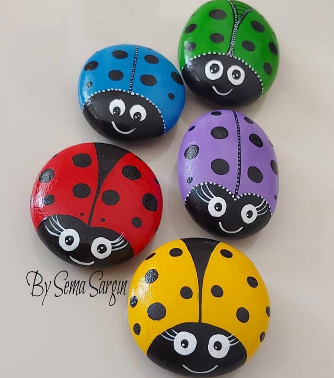 SET of 4 Ladybugs Hand Painted Art Rocks Home Decor Stones | Etsy