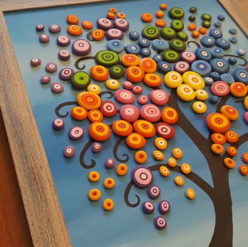 Tree Pebble Art Painting Pebble Painted Canvas Decor Hand | Etsy