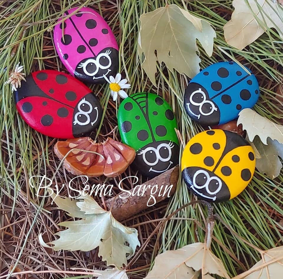 SET of 4 Ladybugs Hand Painted Art Rocks Home Decor Stones - Etsy