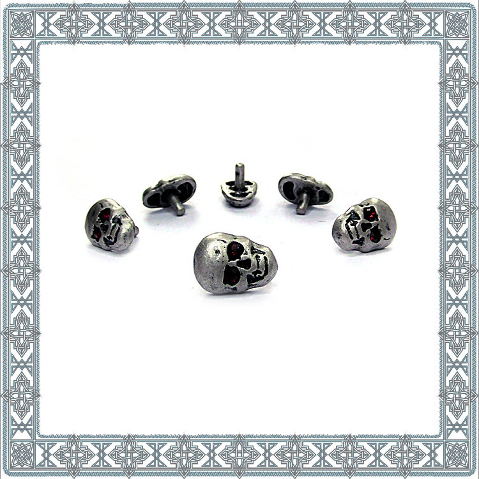 12 Ornamental Rivets SKULL S Old Silver 2 Red Crystals Rivet | Etsy