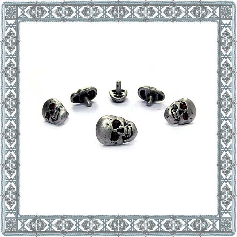 12 Decorative Rivets SKULL S Old Silver 2 Red Crystals Rivet - Etsy