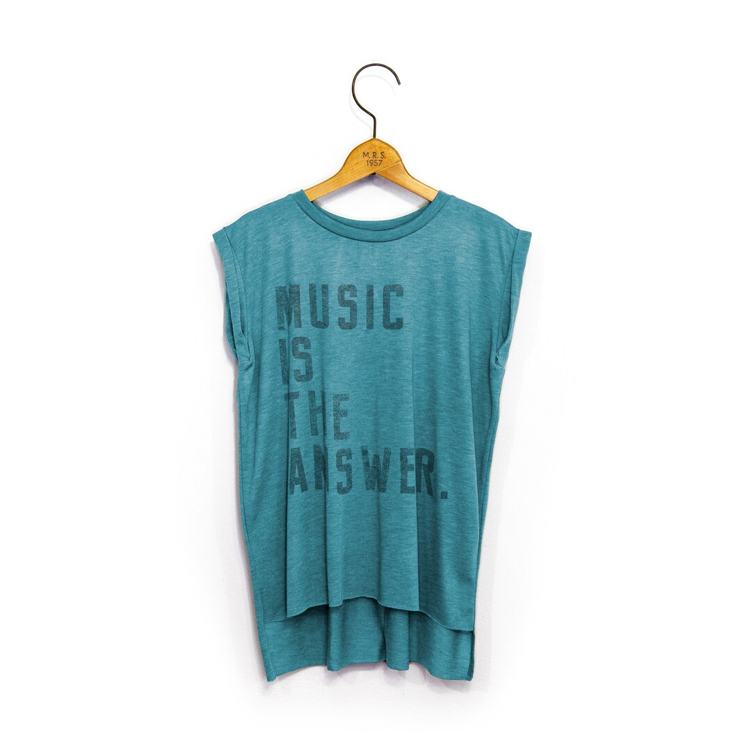 Women's 'music is the Answer' Flowy Muscle T-shirt With Rolled Cuff - Etsy