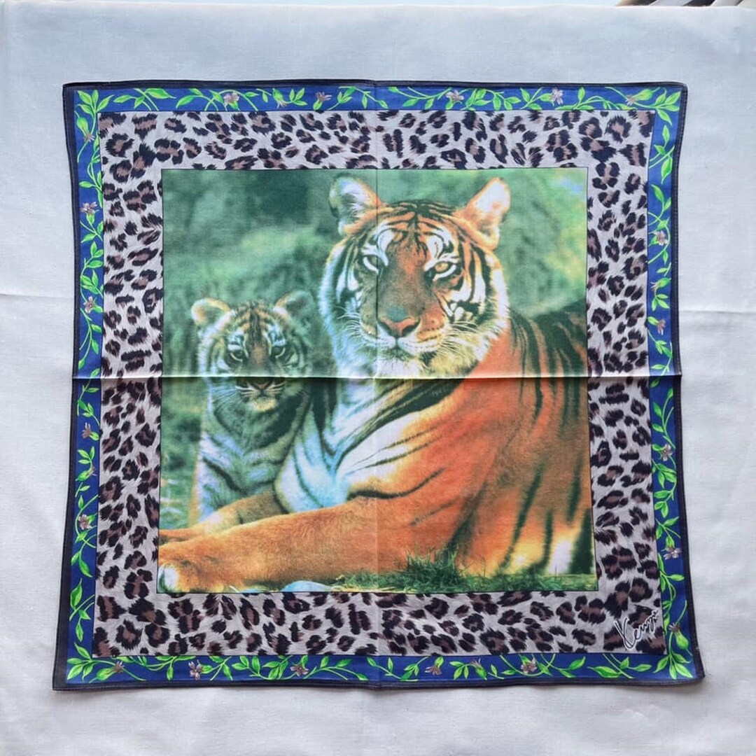 Vintage Tiger Handkerchief / Leopard Handkerchief / Vintage Animal ...