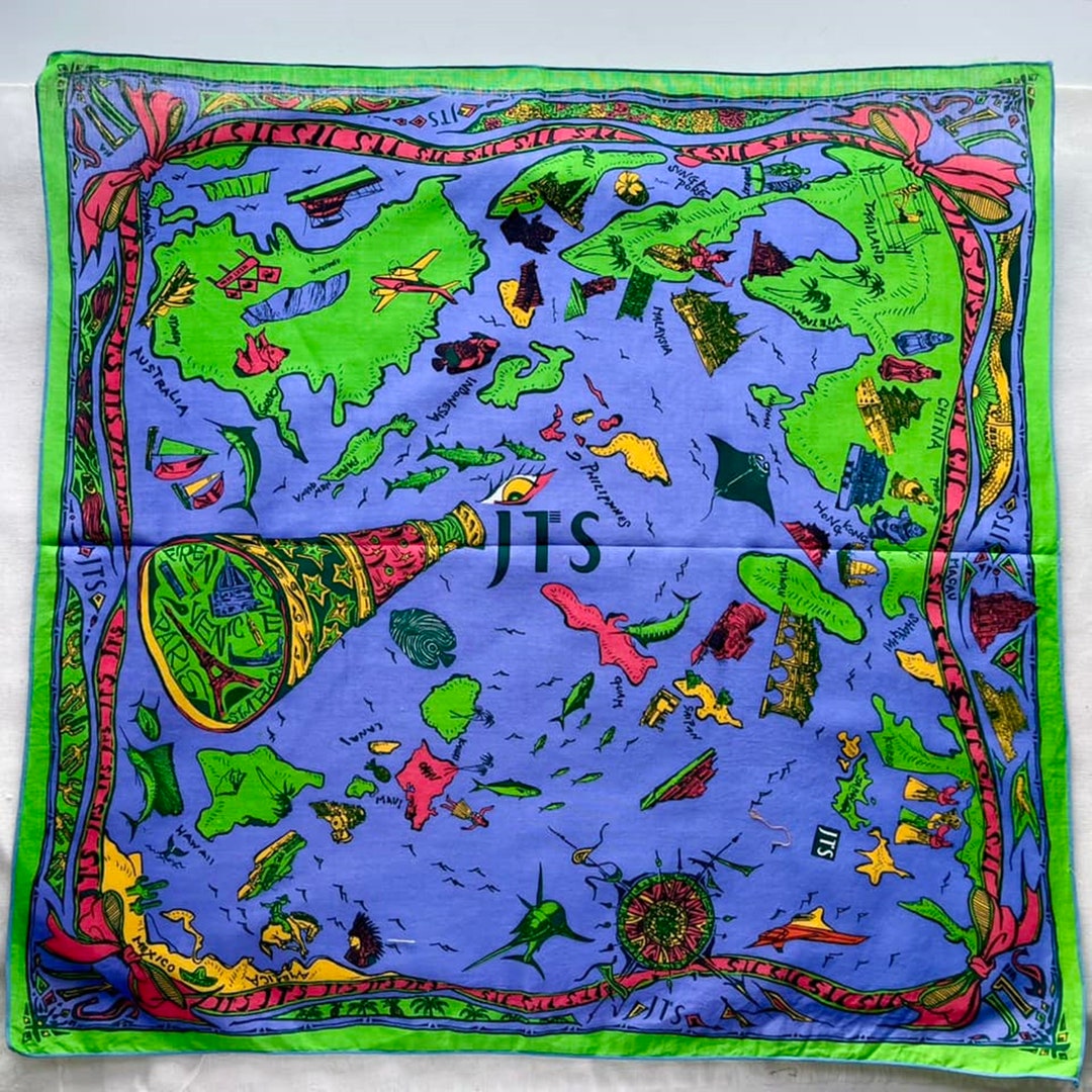 Vintage Island Handkerchief / Map Handkerchief / Art Handkerchief - Etsy