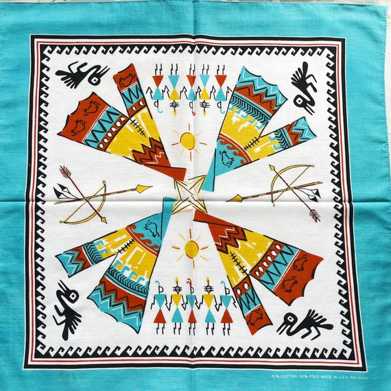 Vintage American Native Handkerchief: Tribal Souvenir - Gem