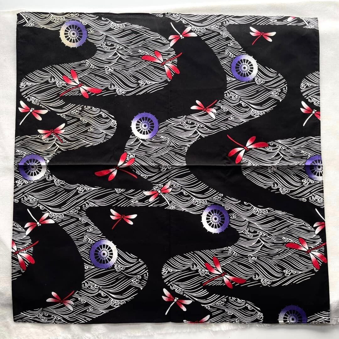 Vintage Japanese Art Handkerchief: Dragonfly & Wave Design - Etsy