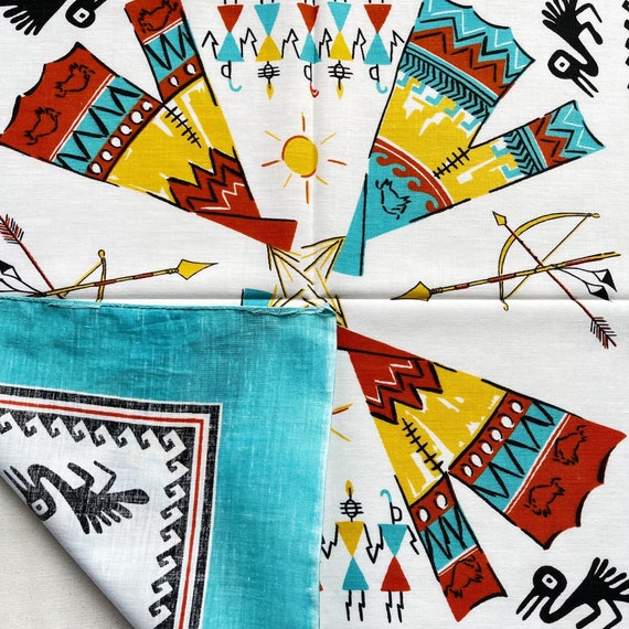 Vintage American Native Handkerchief: Tribal Souvenir - Gem