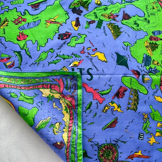Vintage Island Map Handkerchief: Art Souvenir Scarf - Gem